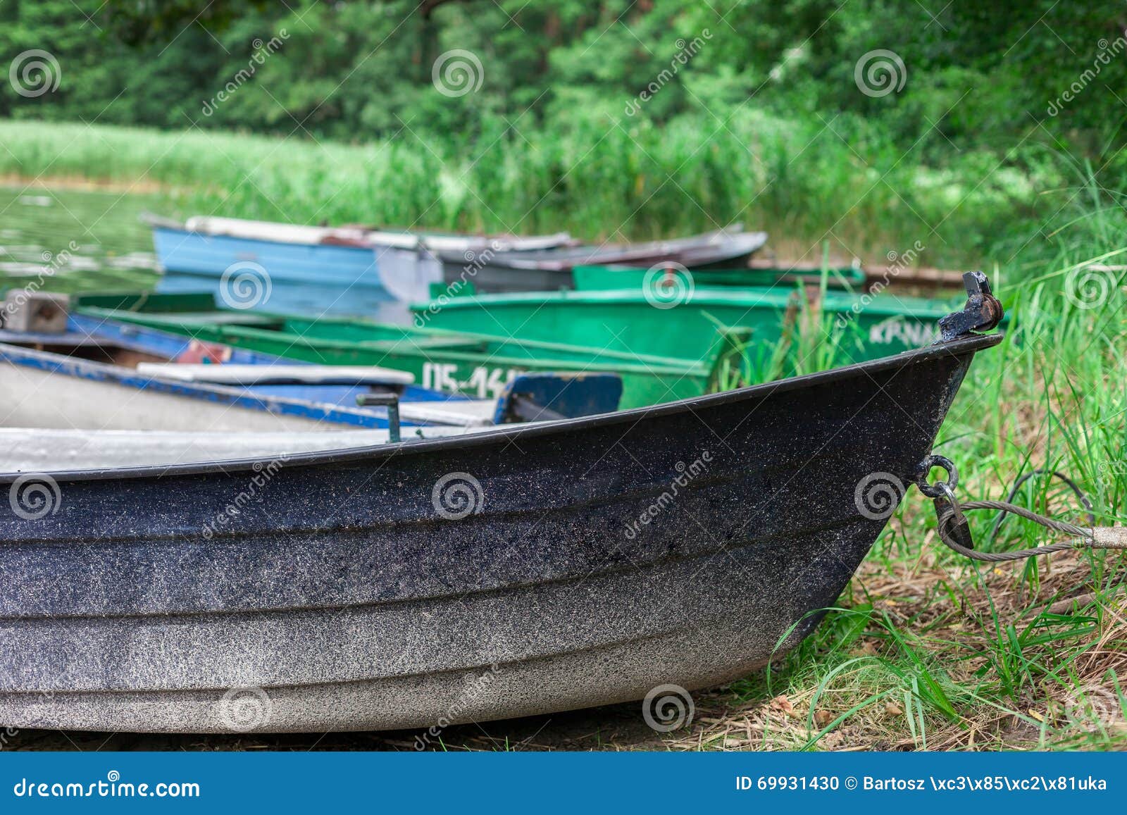 Rowing Boats Moored by Lake Stock Photo - Image of rowboat, nature ...