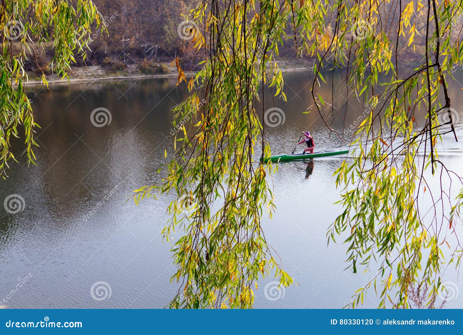 Rowing and Canoe Float Down the River in Autumn Stock Photo - Image of ...