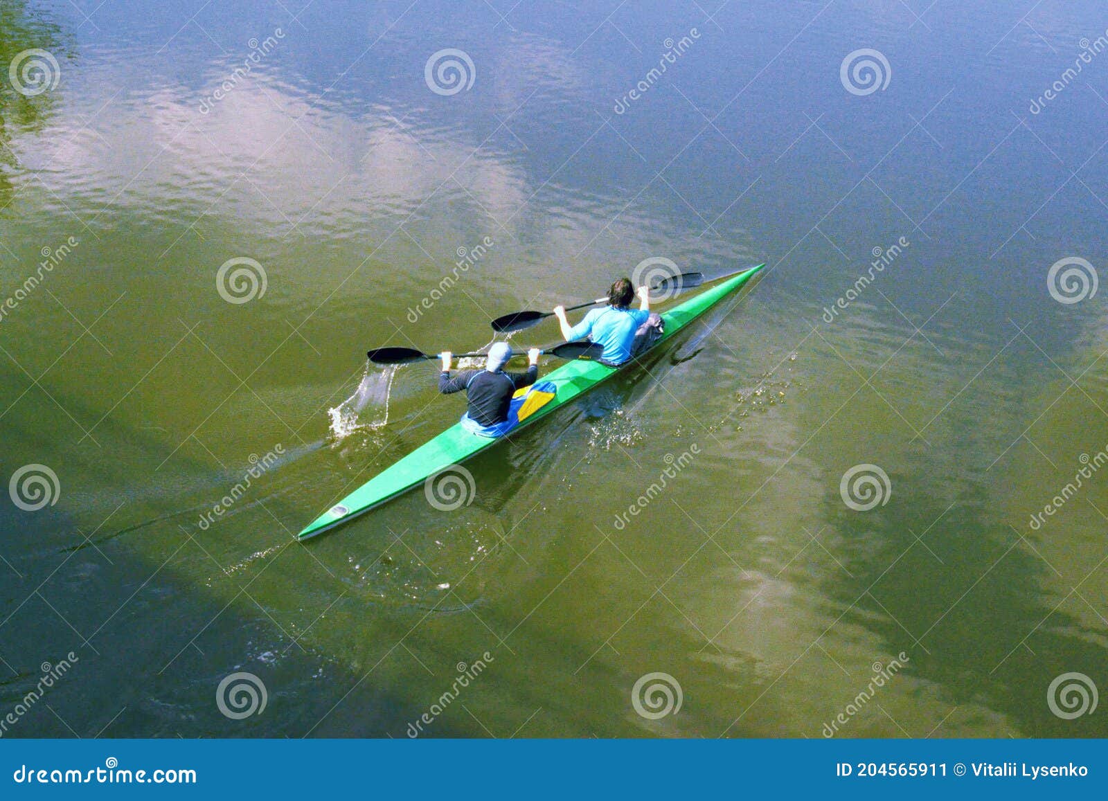 Rowing and Canoeing Two Athletes Train, View from the Top Stock Image ...