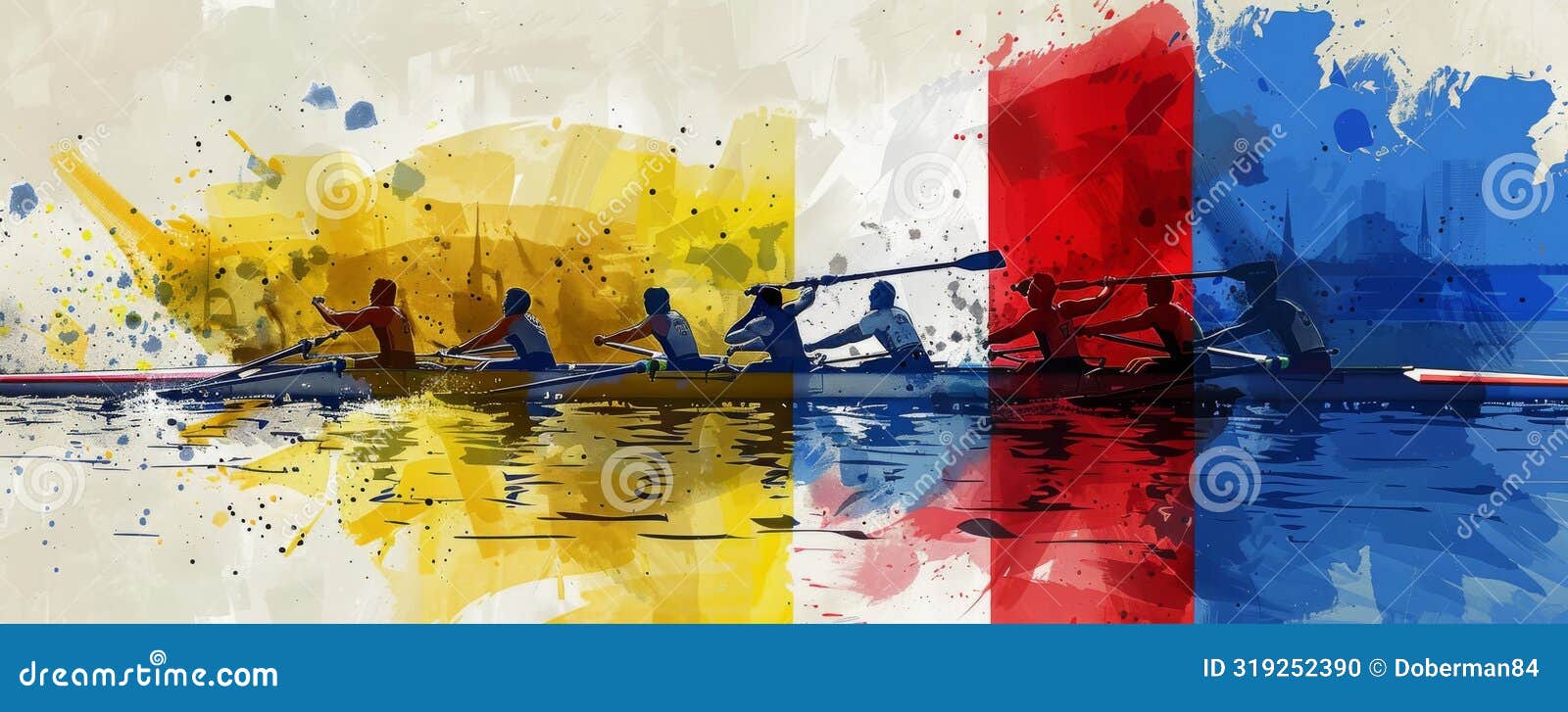 Rowing Competition at the Olympics with Colorful Abstract Background ...