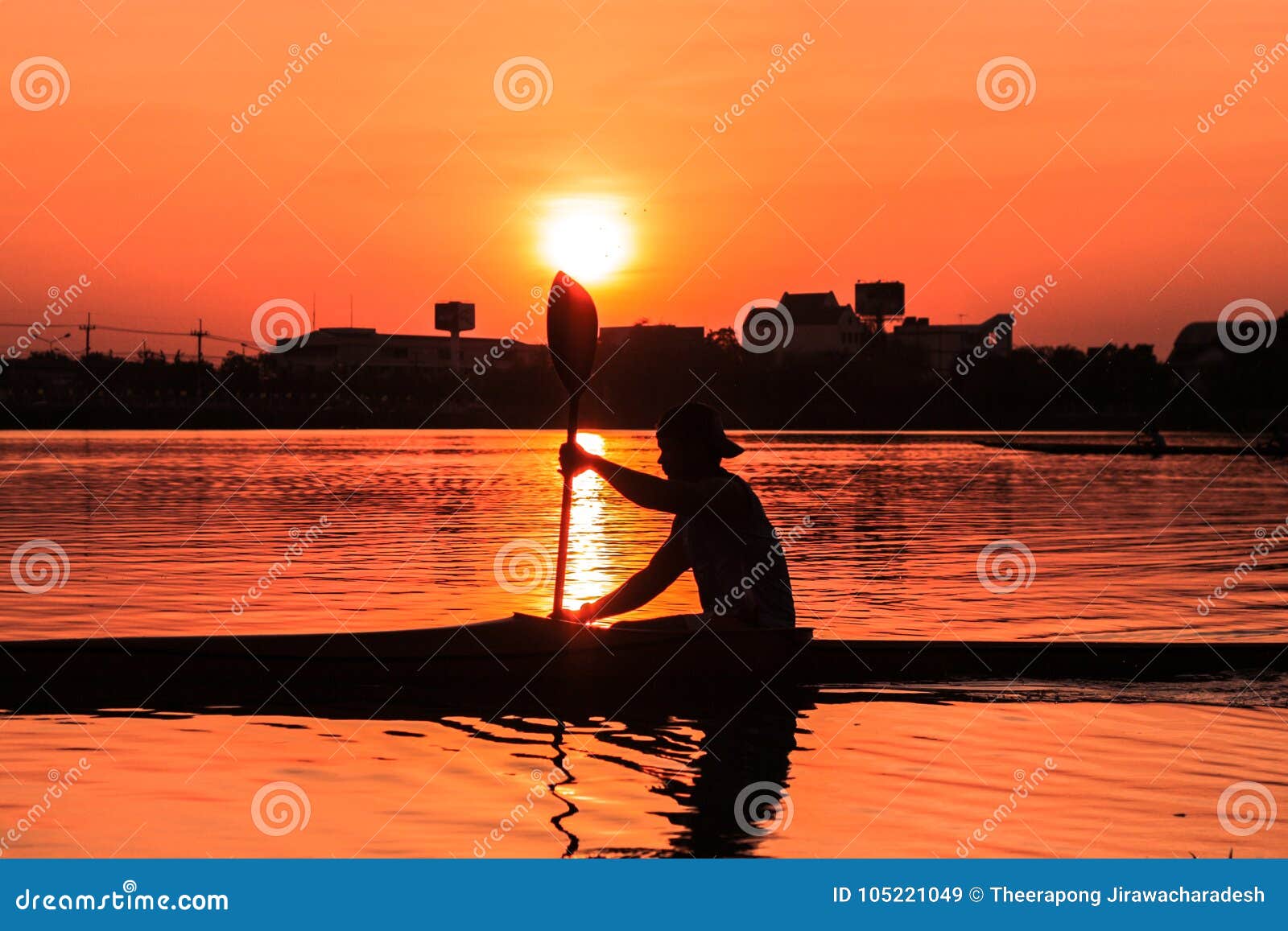 Rowing kayak in sunset stock image. Image of leisure - 105221049