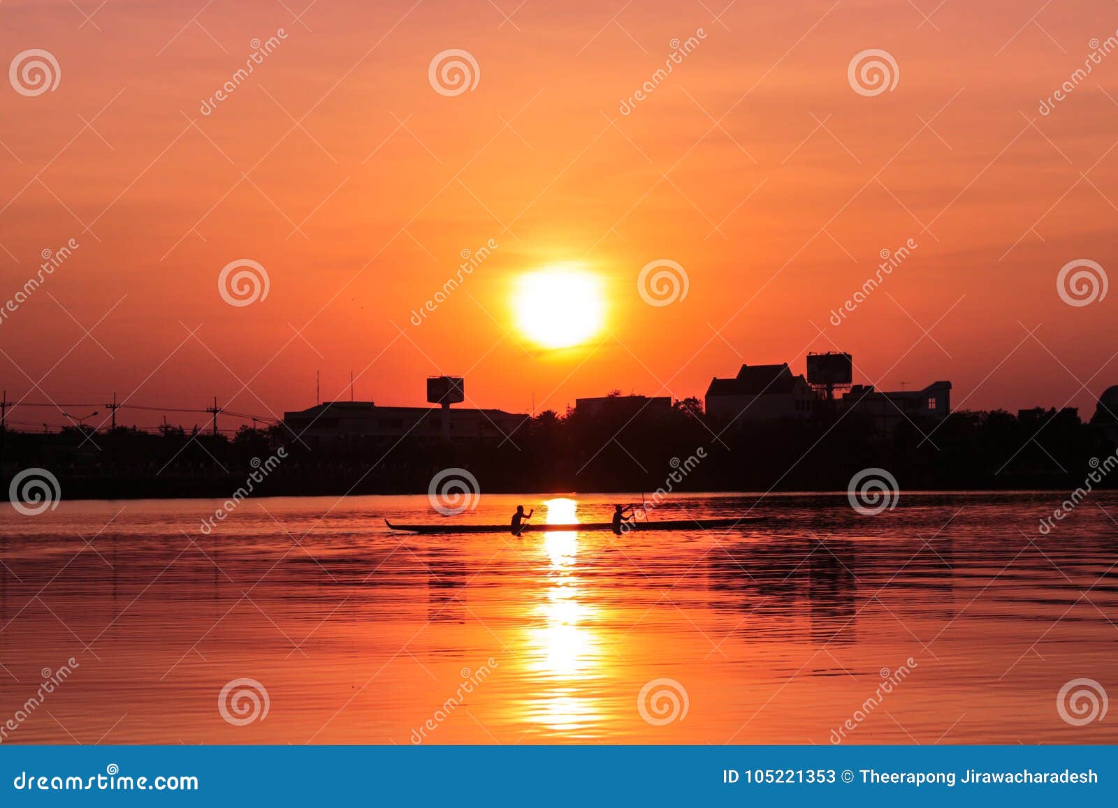 Rowing kayak in sunset stock image. Image of boat, rowing - 105221353