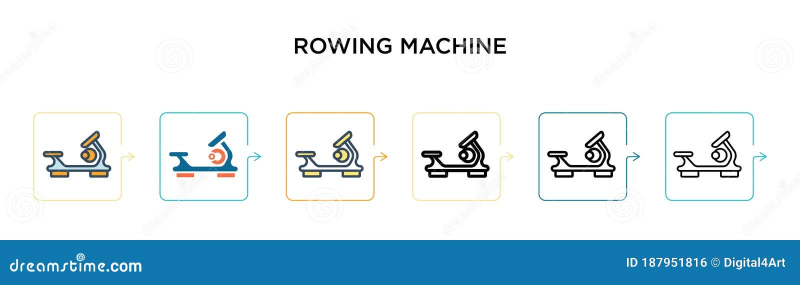 Rowing Machine Vector Icon in 6 Different Modern Styles. Black, Two ...