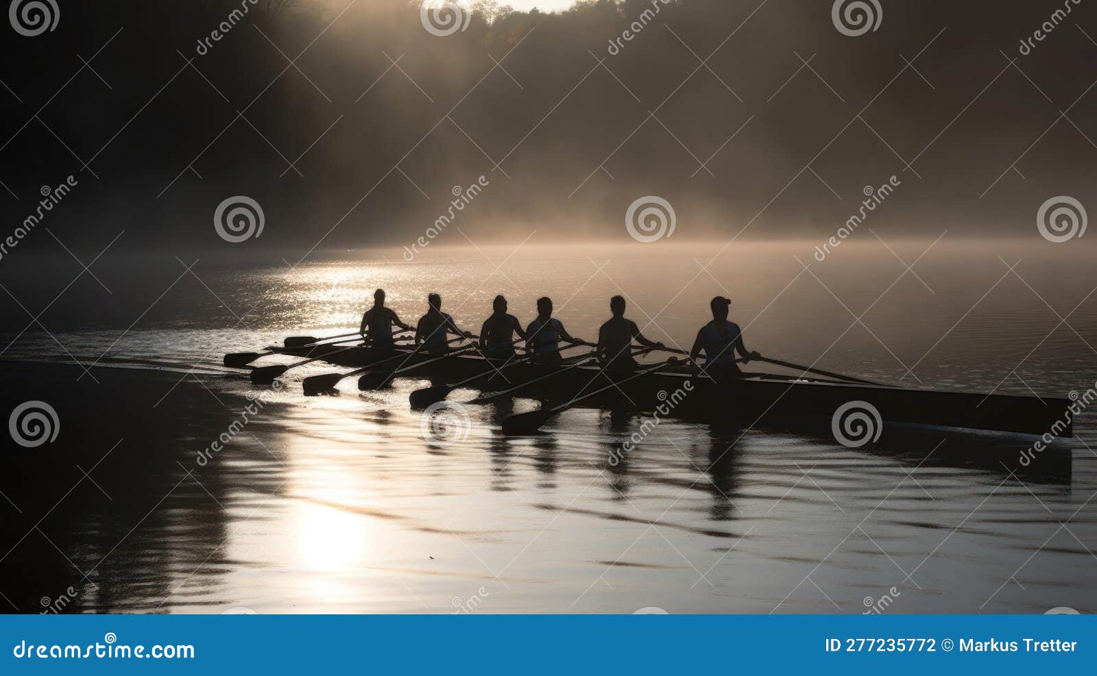 A Rowing Team Glides Down the Calm Waters of a River in Perfect Unison ...