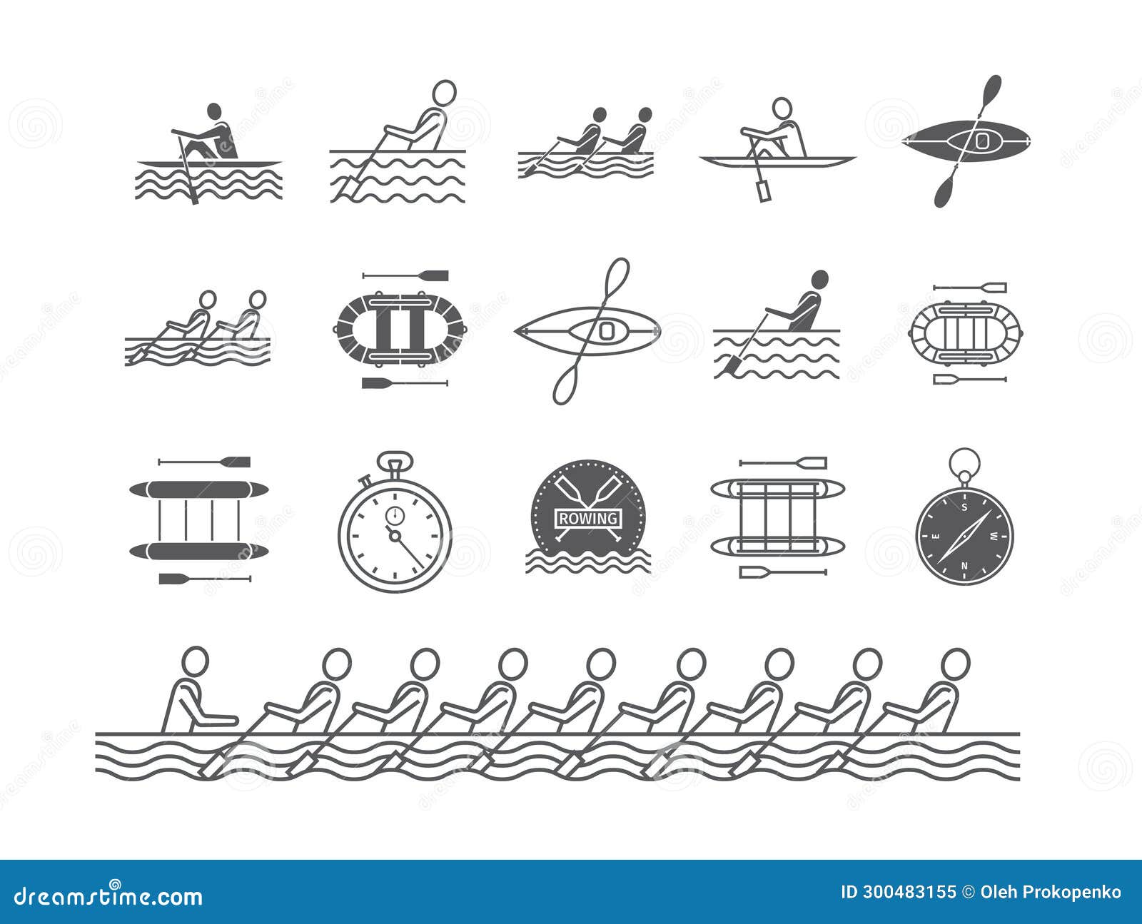 Rowing Team Line Icons. Sport Signs. Vector Emblem Stock Vector ...