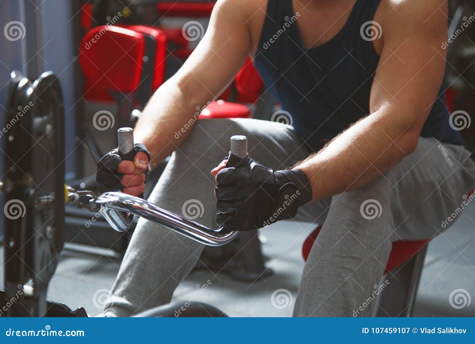 Rowing Young Man in Gym Training Hands Close Up Stock Image - Image of ...