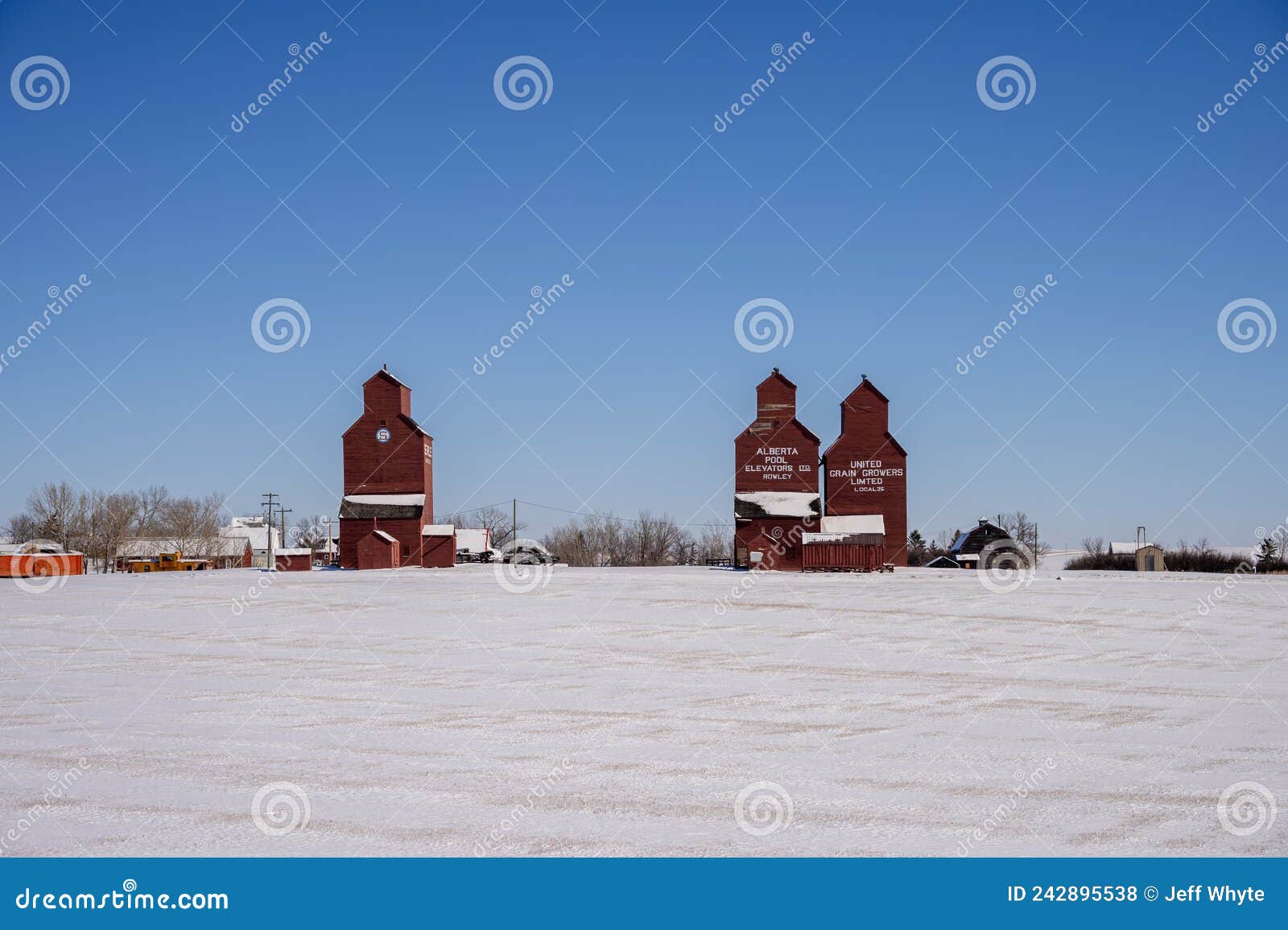 Grain Elevators in the Ghost Town of Rowley in Winter Editorial Stock ...