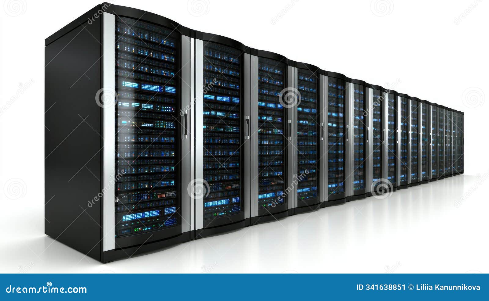 Rows of Advanced Server Cabinets with Glowing Blue Lights Fill the Data ...
