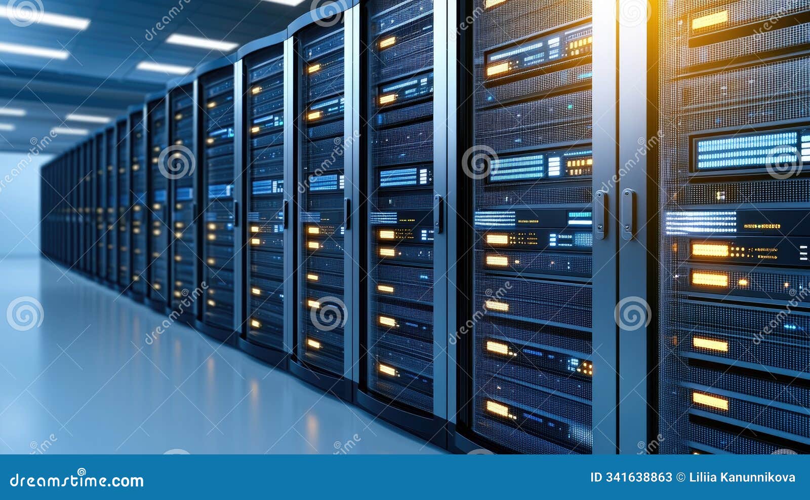 Rows of Advanced Server Cabinets with Glowing Blue Lights Fill the Data ...