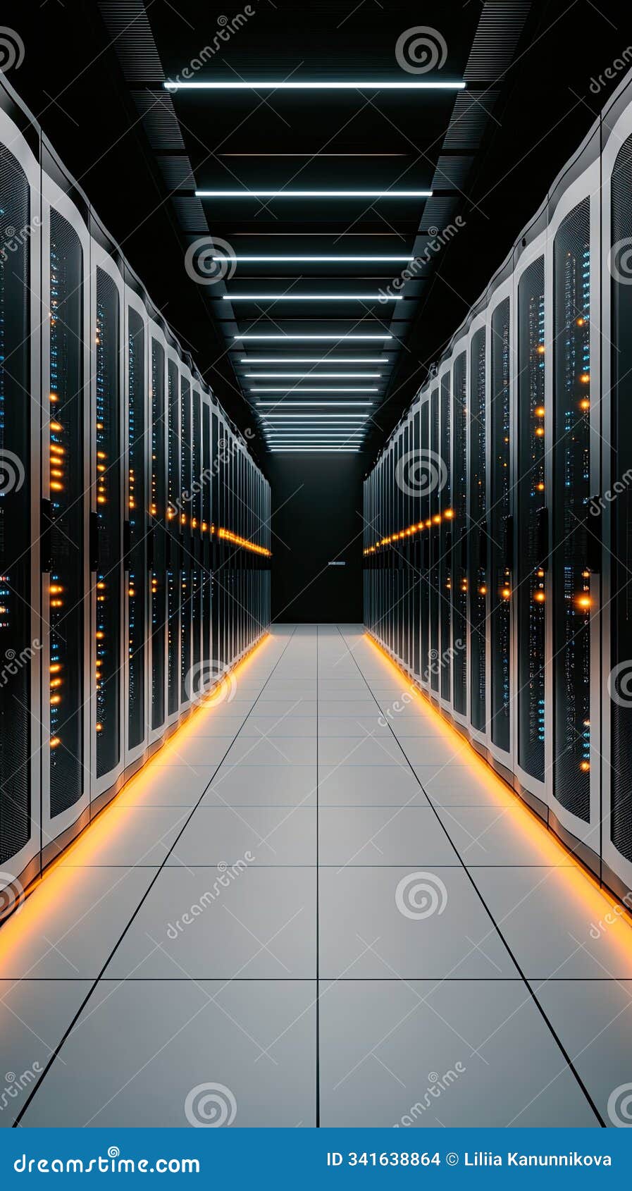 Rows of Advanced Server Cabinets with Glowing Blue Lights Fill the Data ...