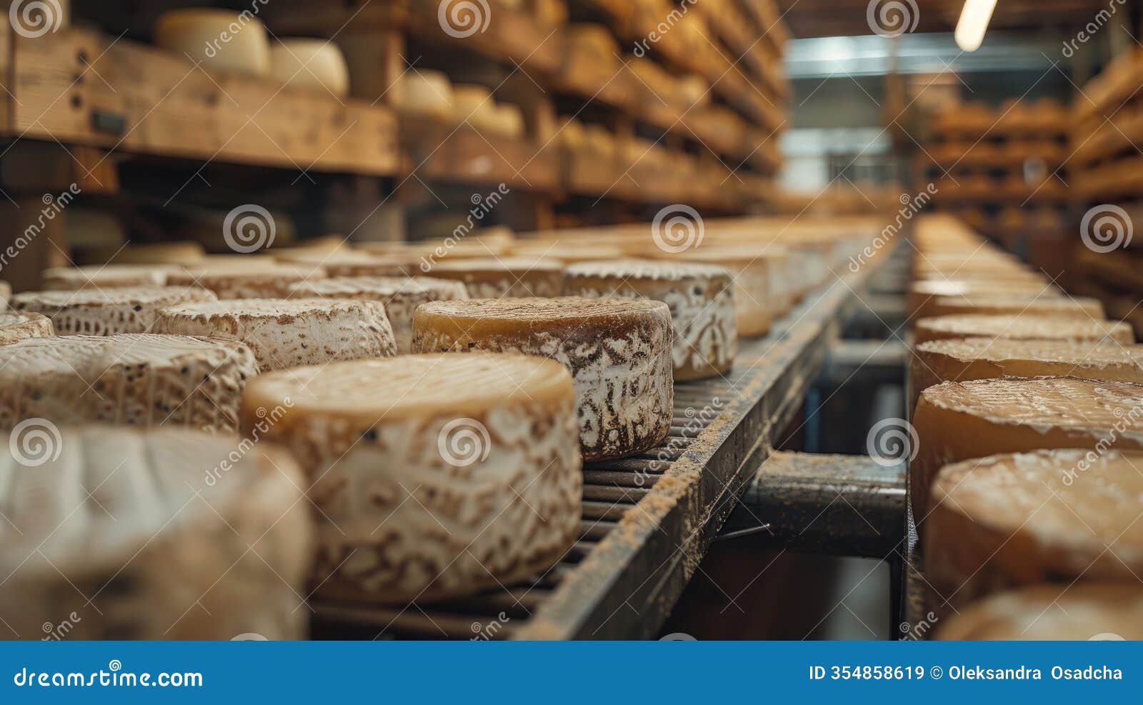 Rows of Aging Cheese Wheels in Factory Stock Image - Image of cuisine ...