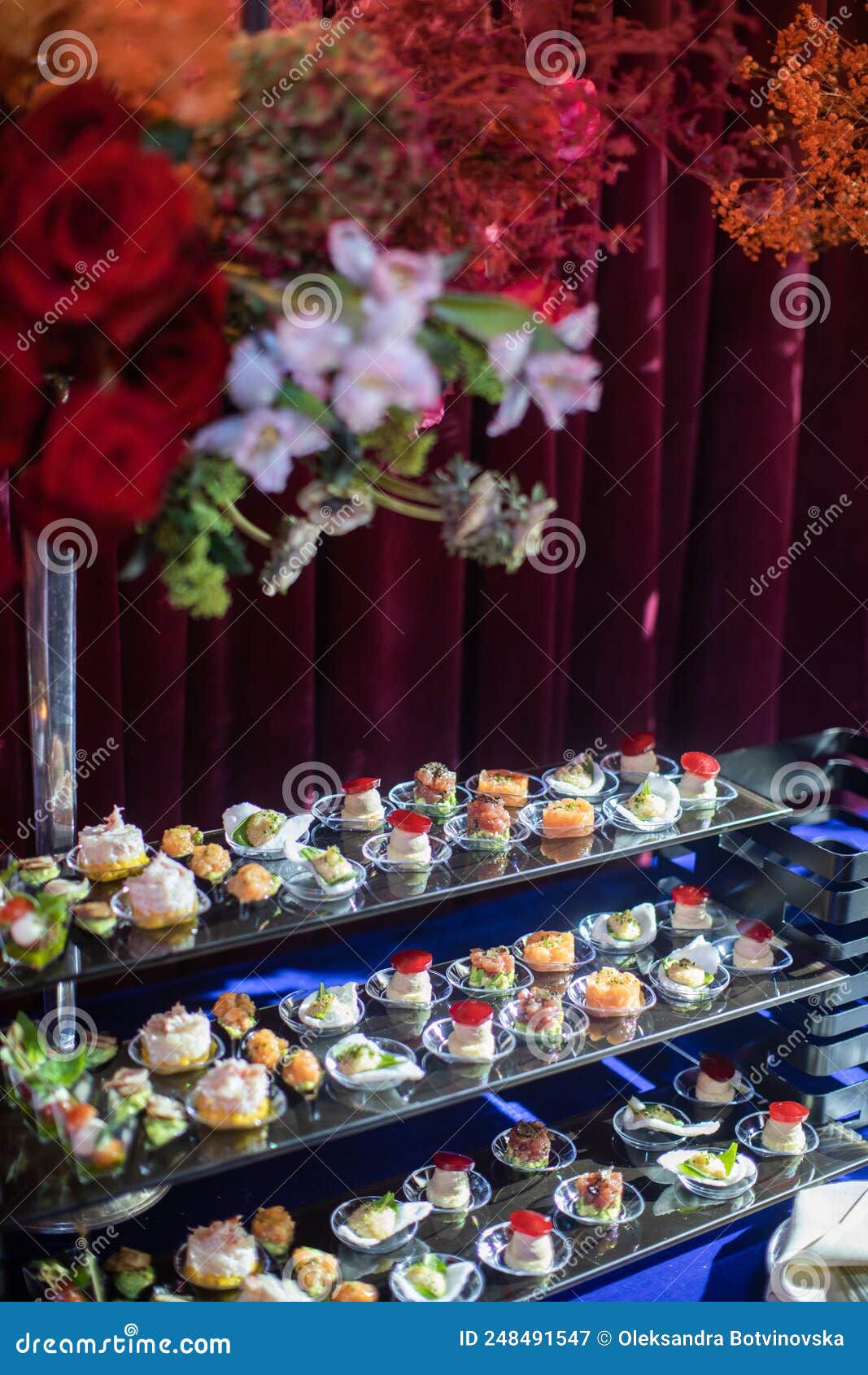 Rows of Appetizers and Starters on the Wedding Table Stock Image ...