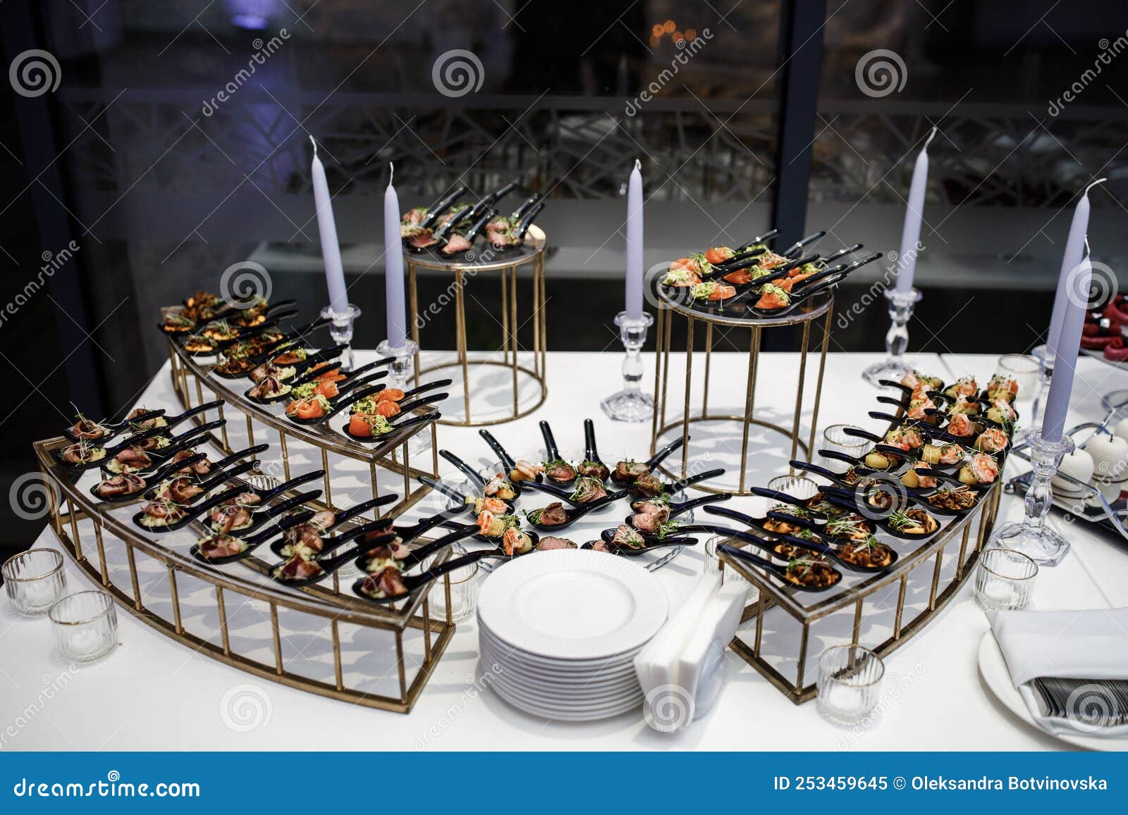 Rows of Appetizers and Starters on the Wedding Table Stock Image ...