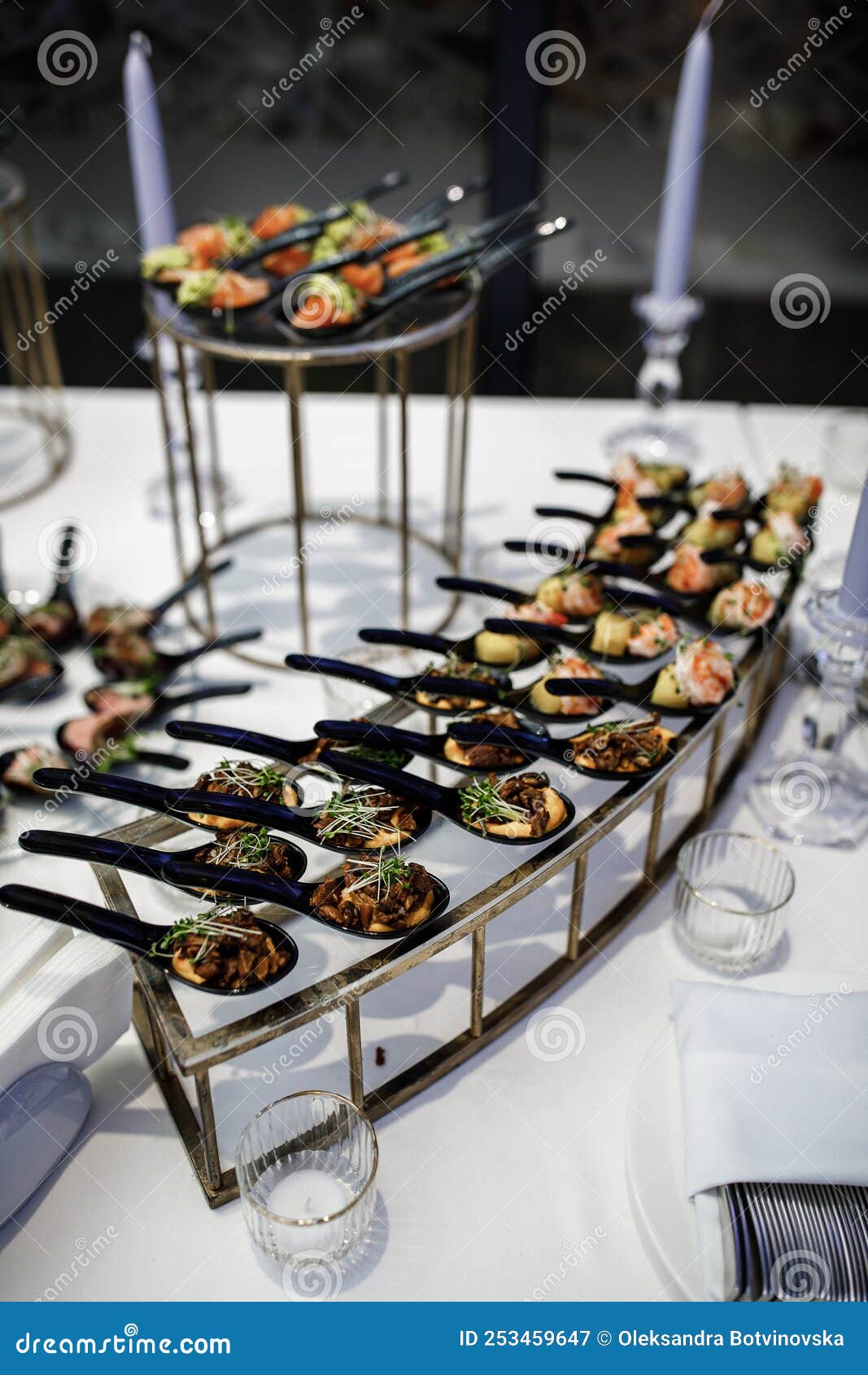 Rows of Appetizers and Starters on the Wedding Table Stock Image ...