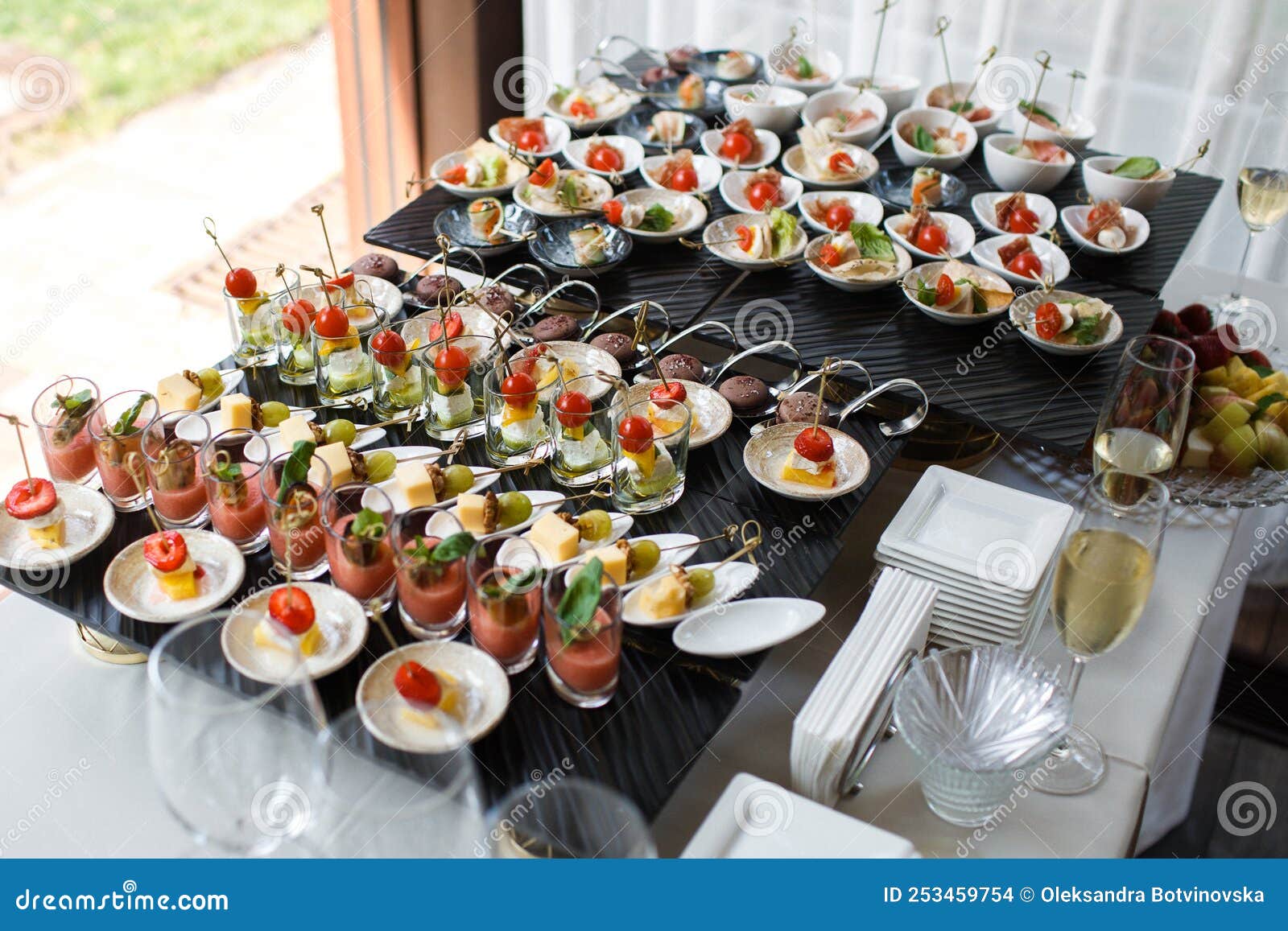 Rows of Appetizers and Starters on the Wedding Table Stock Photo ...
