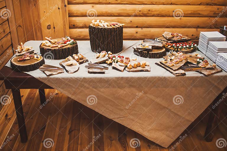 Rows of Appetizers and Starters on the Wedding Table Stock Photo ...