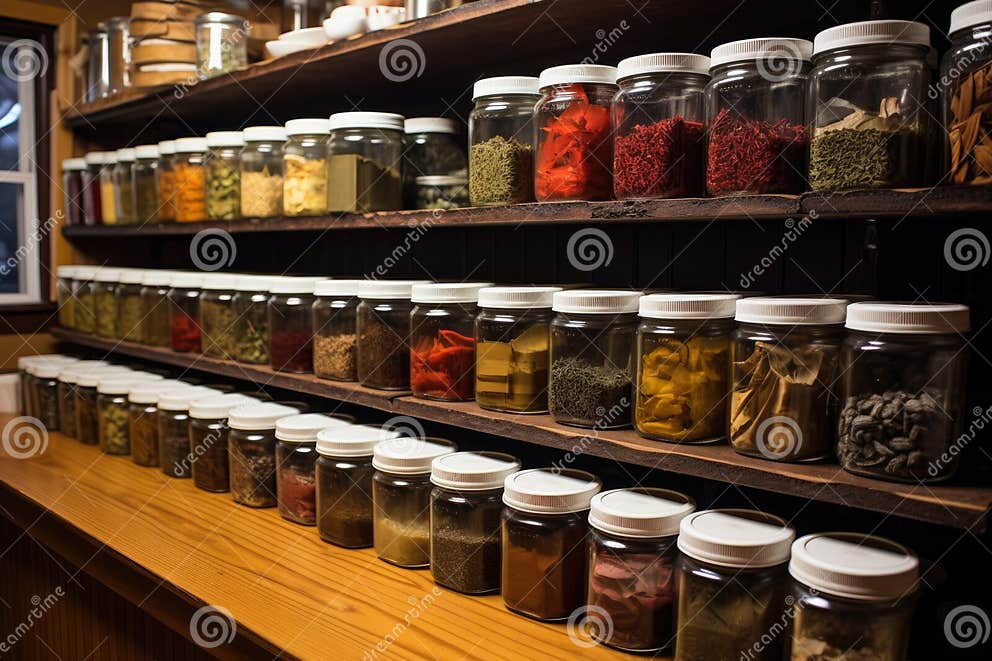 Rows of Assorted Teas and Coffee in Matching Containers Stock ...