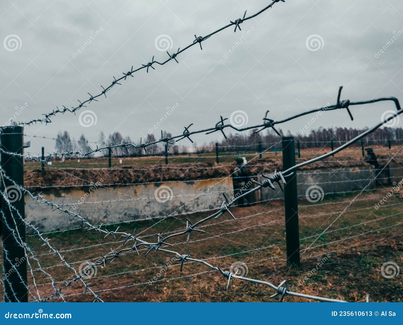 Rows of Barbed Wire on the State Border. the Separation of the Two ...