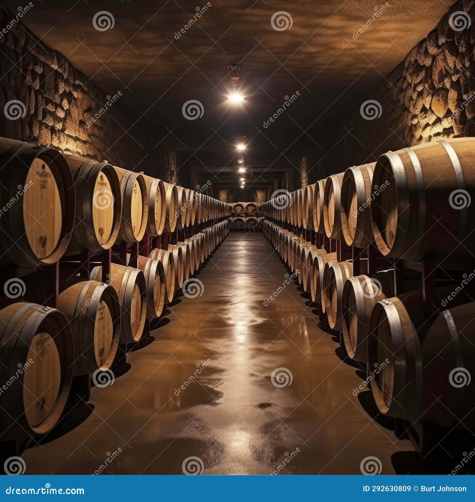 Rows of Barrels of Wine in Winery Basement Stock Illustration ...