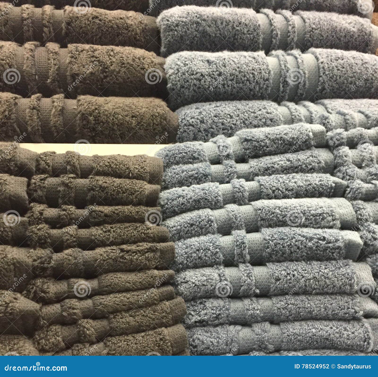 Rows of Bath Towels Stacked Neatly. Stock Photo - Image of green ...