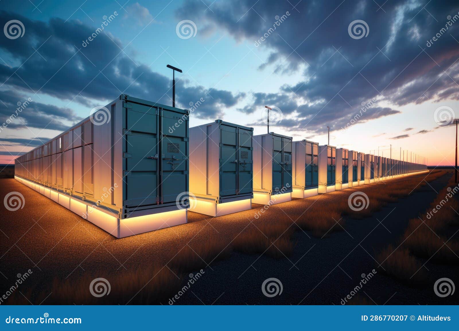 Rows of Battery Banks at an Energy Storage Facility Stock Image - Image ...