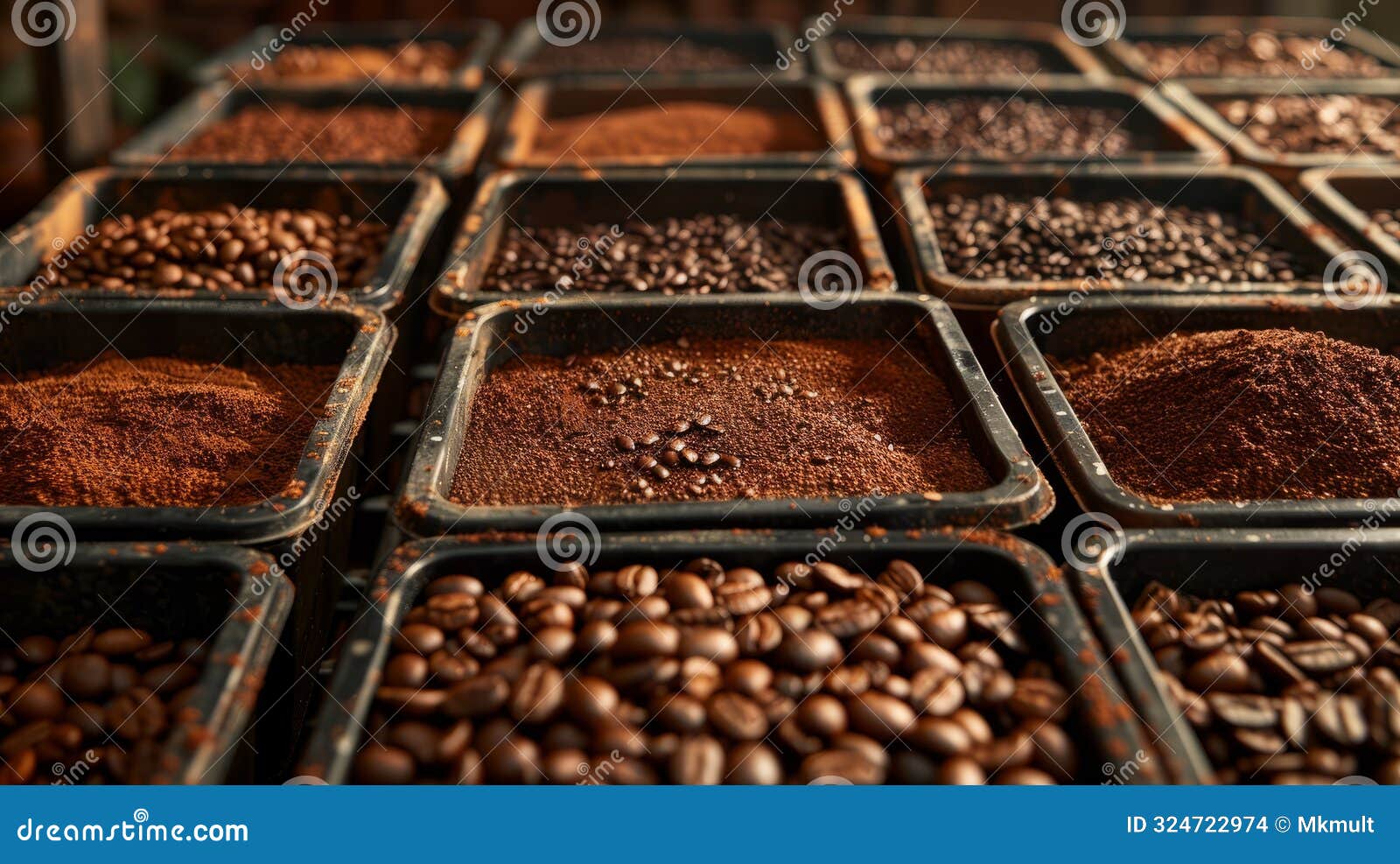 Coffee Bean Bins at a Roastery Stock Photo - Image of container ...