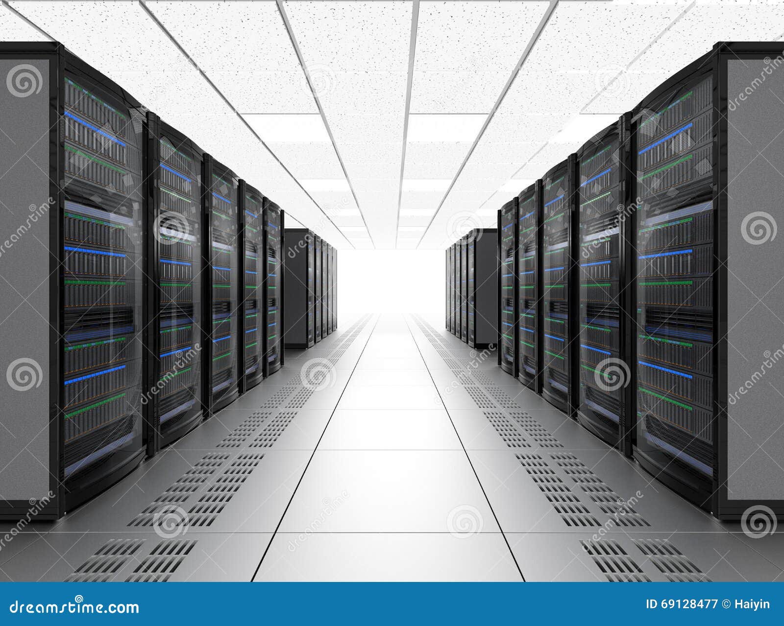 Rows of Blade Server System on White Background Stock Illustration ...