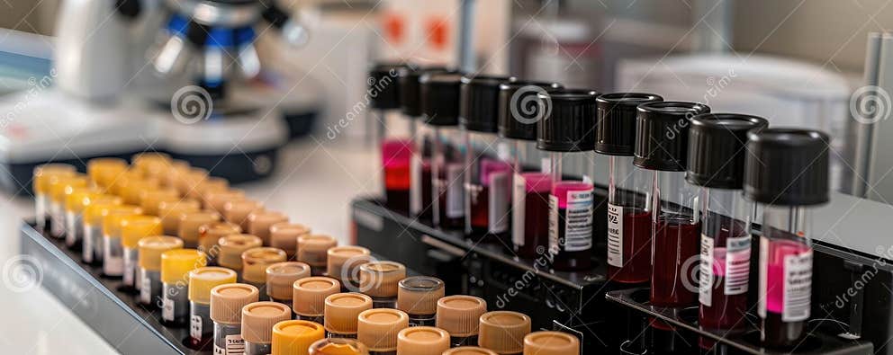 Rows of Blood Sample Vials in a Laboratory Stock Photo - Image of ...