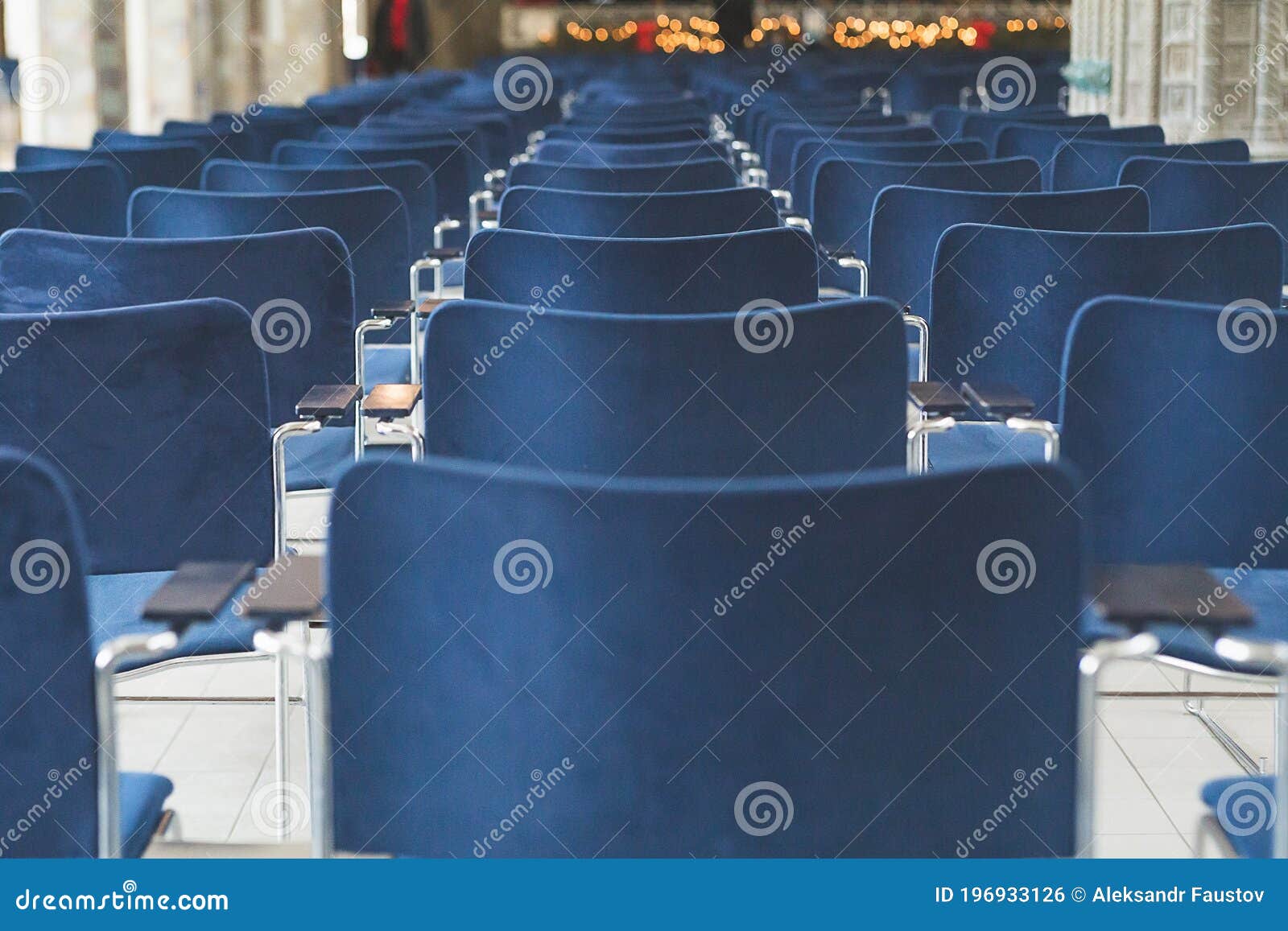 Rows of Blue Chairs in a Conference Hall Stock Photo - Image of ...
