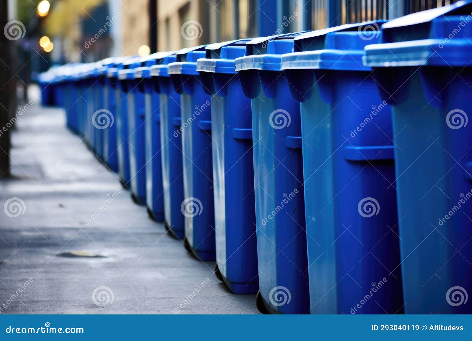 Rows of Blue Recycling Bins in a Row Stock Illustration - Illustration ...