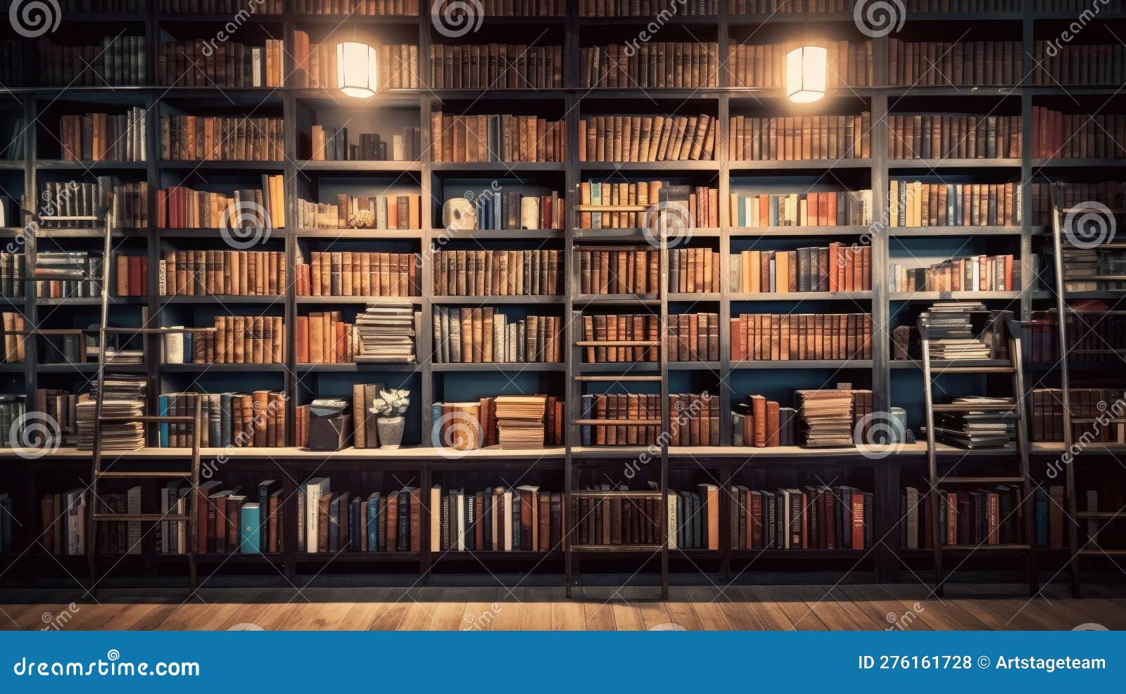 Rows of Books on Shelves in a Library. Developing Space Stock ...