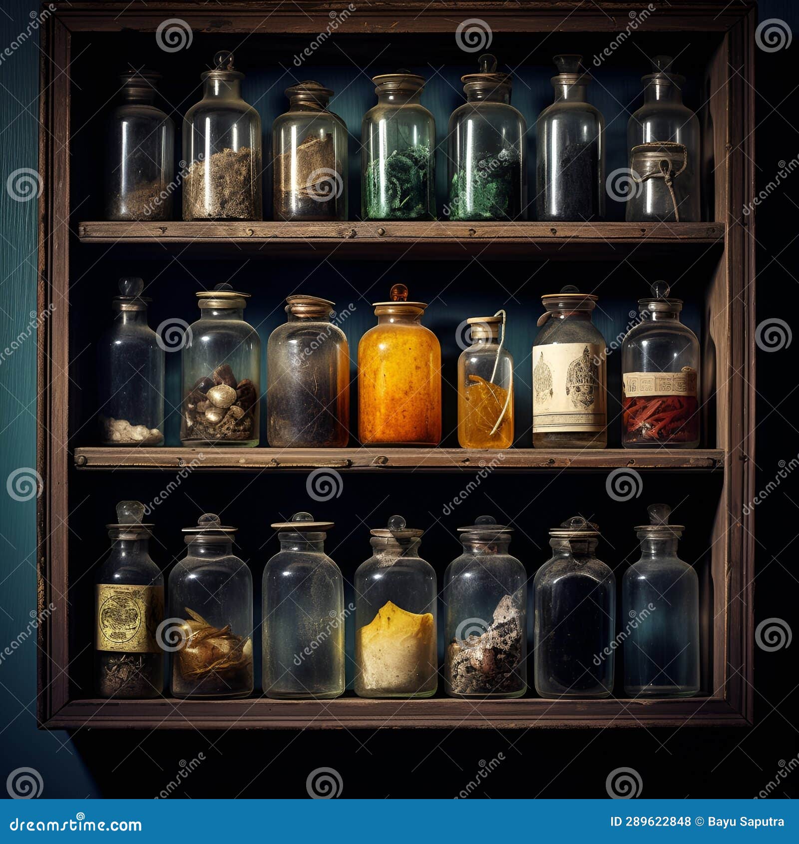 Rows of Bottles Containing Potions on the Wall Cupboard, Ai Generative ...