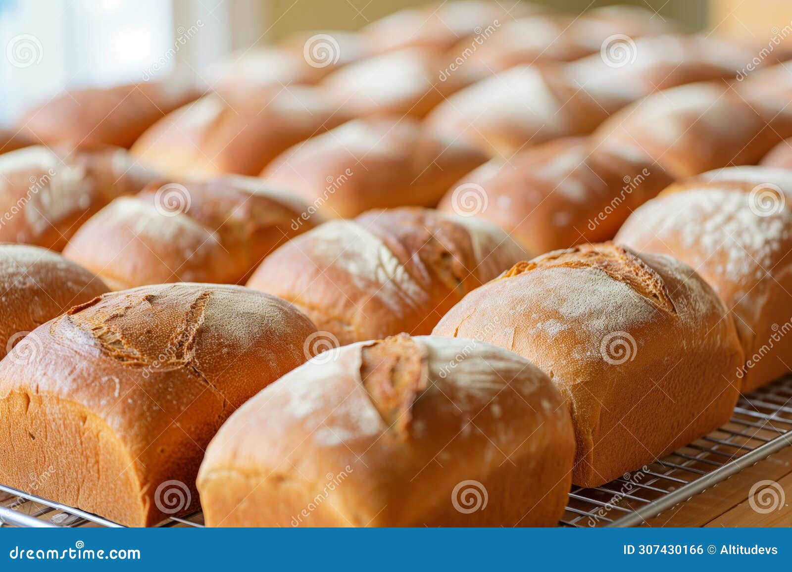 Rows of Bread Loaves Cooling on a Wire Rack Stock Photo - Image of ...