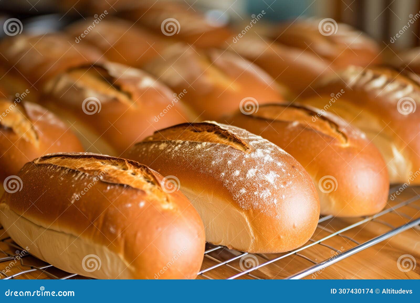 Rows of Bread Loaves Cooling on a Wire Rack Stock Photo - Image of ...