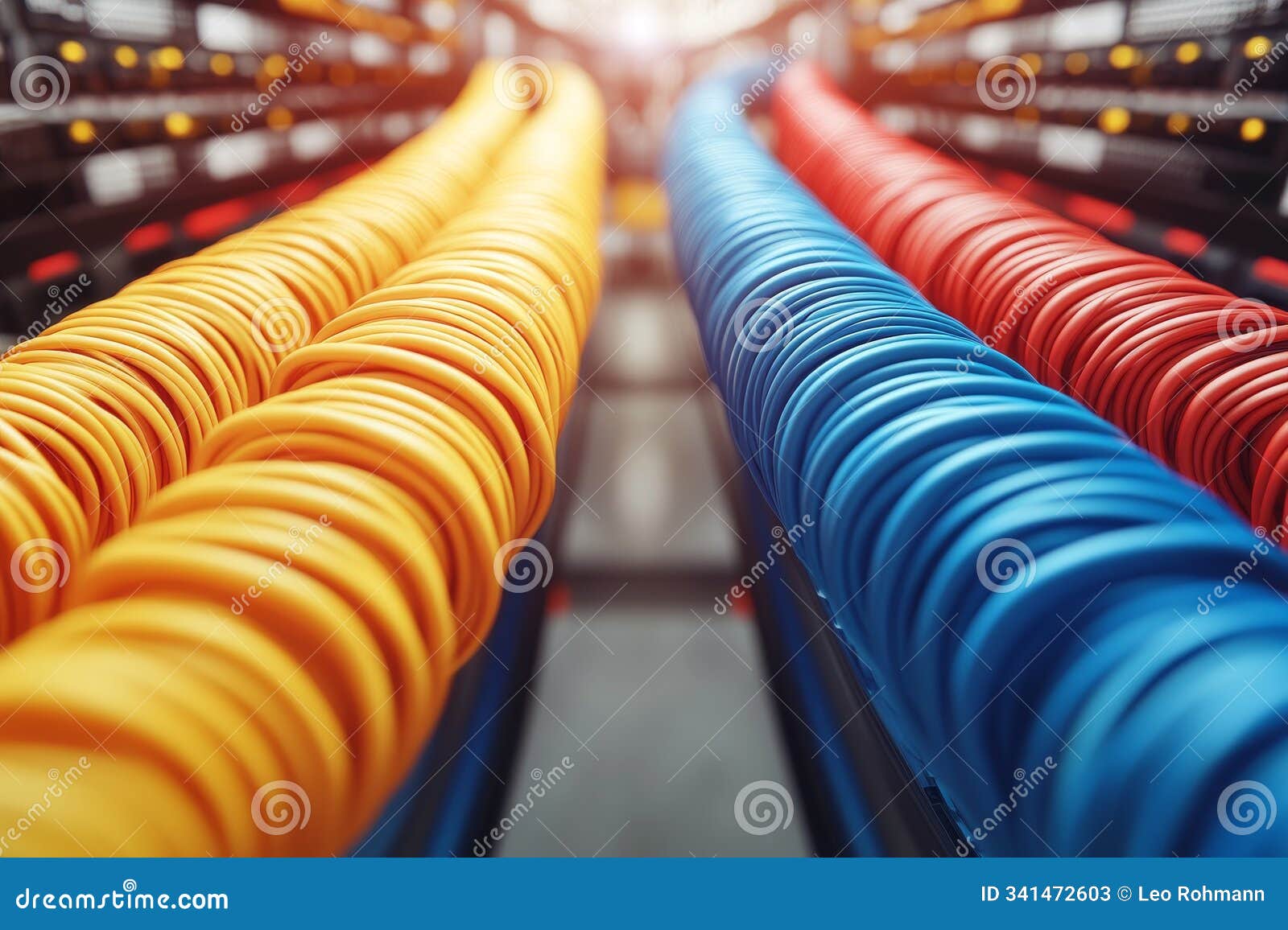 Rows of Brightly Colored Cables in a Server Room Illustrating Data Flow ...