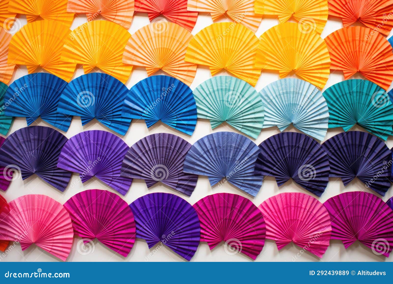 Rows of Brightly Colored Hand Fans Arranged on a White Background Stock ...
