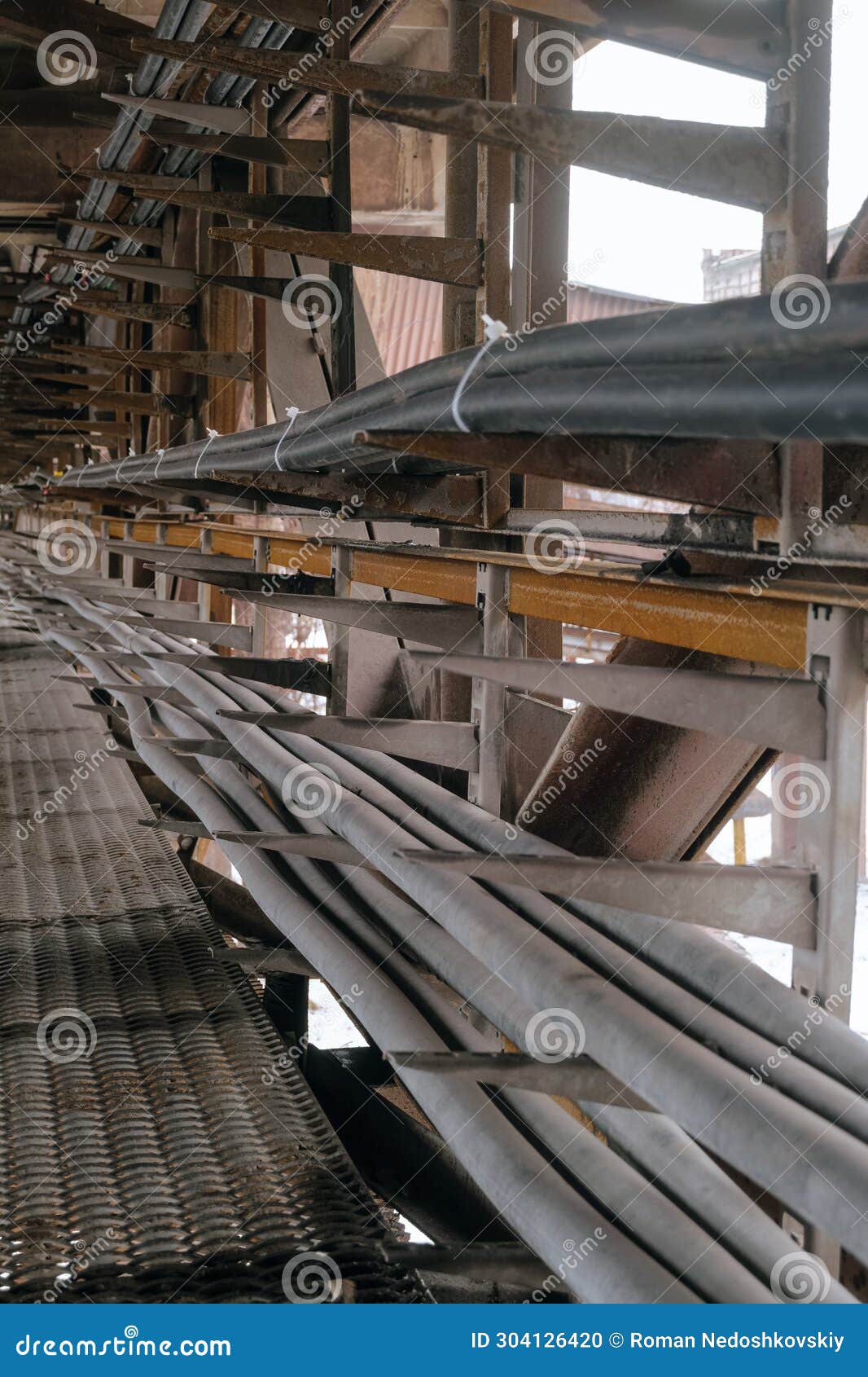 Rows of Cable on a Cable Overpass. Outdoors Industrial Conduit Corridor ...