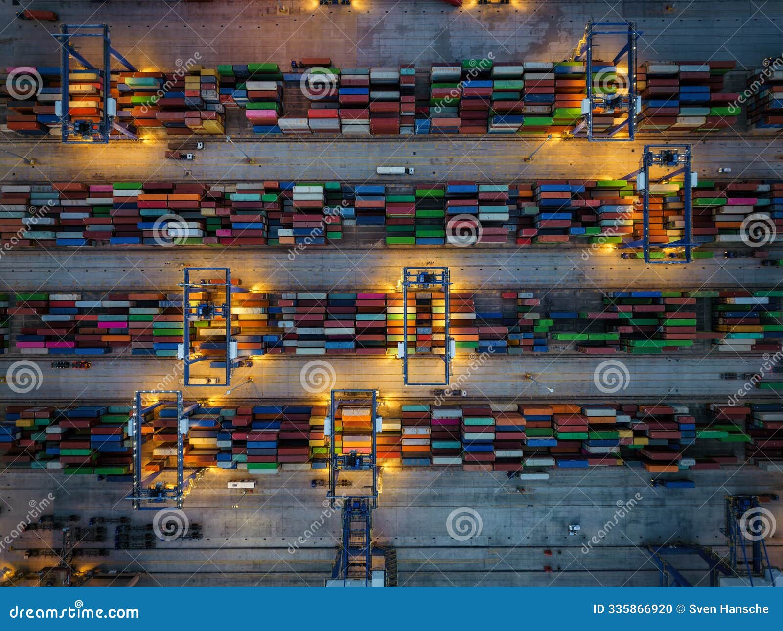 Rows of Cargo Containers in a Dock during Dusk Stock Photo - Image of ...