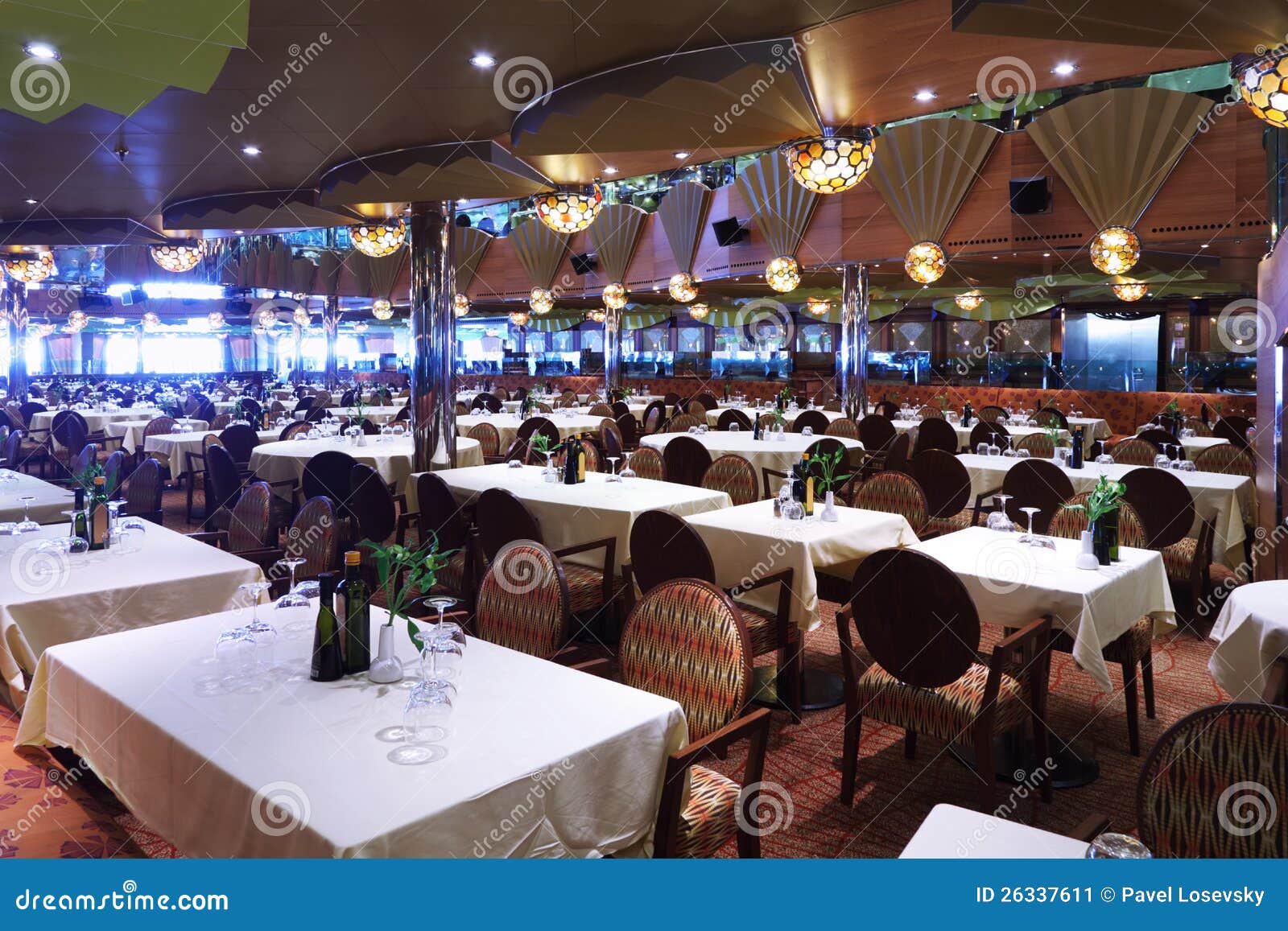 Rows of Chairs and Tables in Restaurant Stock Image - Image of cafe ...