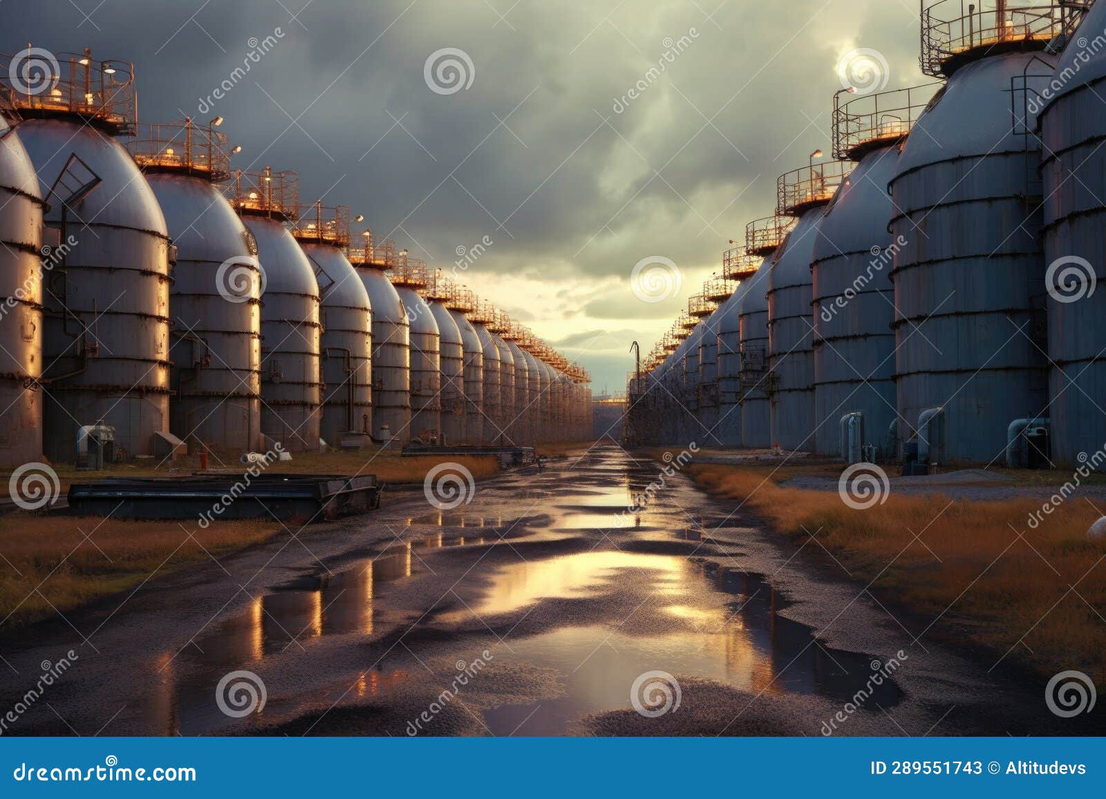 Rows of Chemical Storage Tanks at an Industrial Site Stock Image ...
