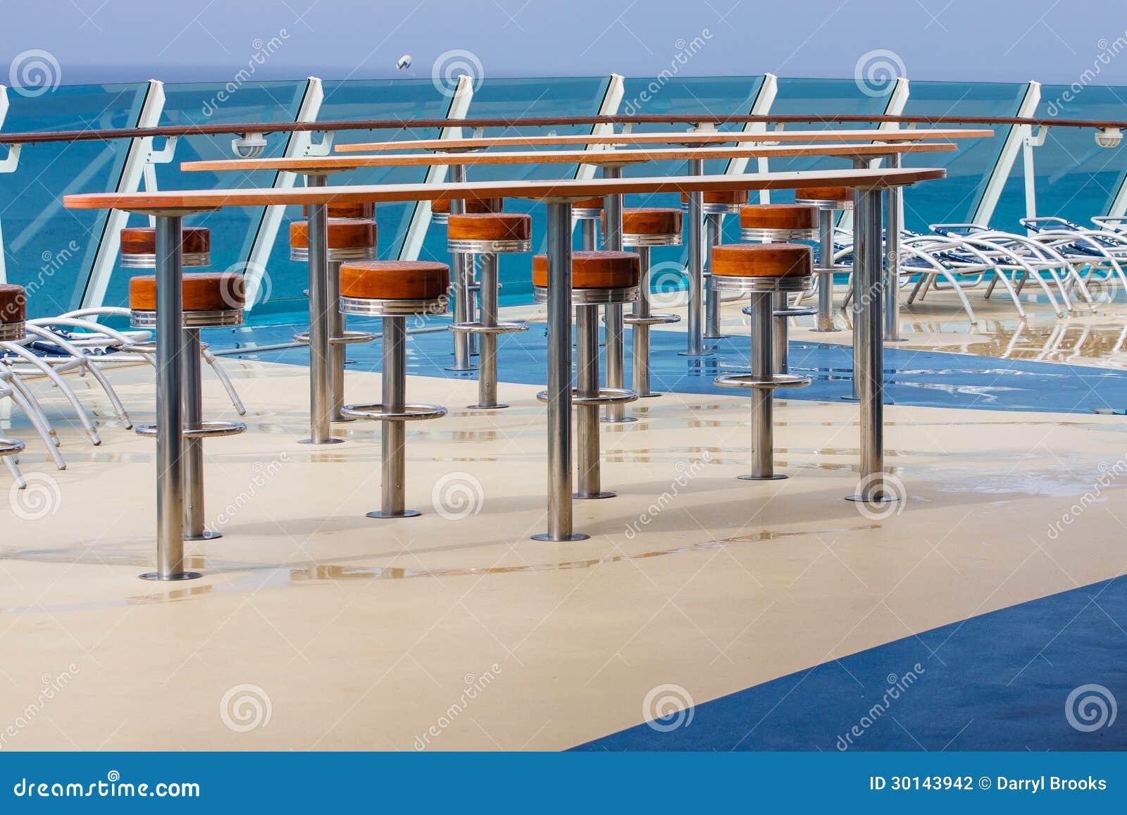 Chrome and Wood Stools on Cruise Ship Stock Photo - Image of cruise ...