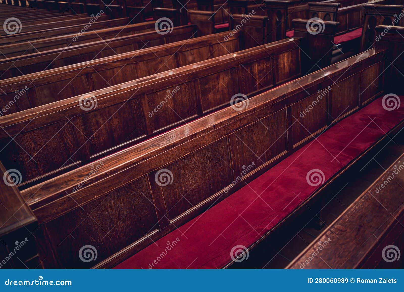 Rows of Church Benches at the Old European Catholic Church. Stock Image ...