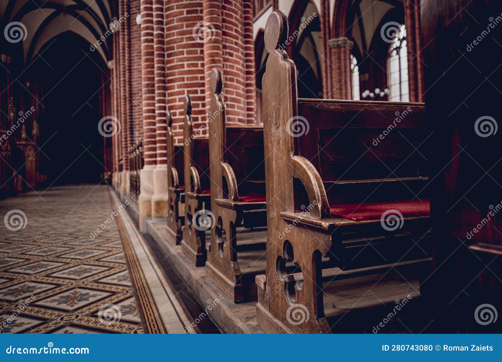 Rows of Church Benches at the Old European Catholic Church. Stock Photo ...