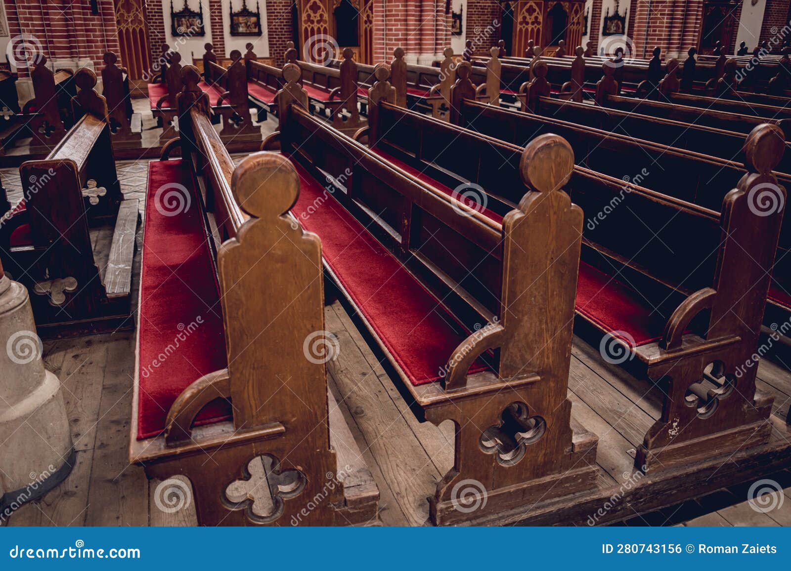 Rows of Church Benches at the Old European Catholic Church. Stock Photo ...