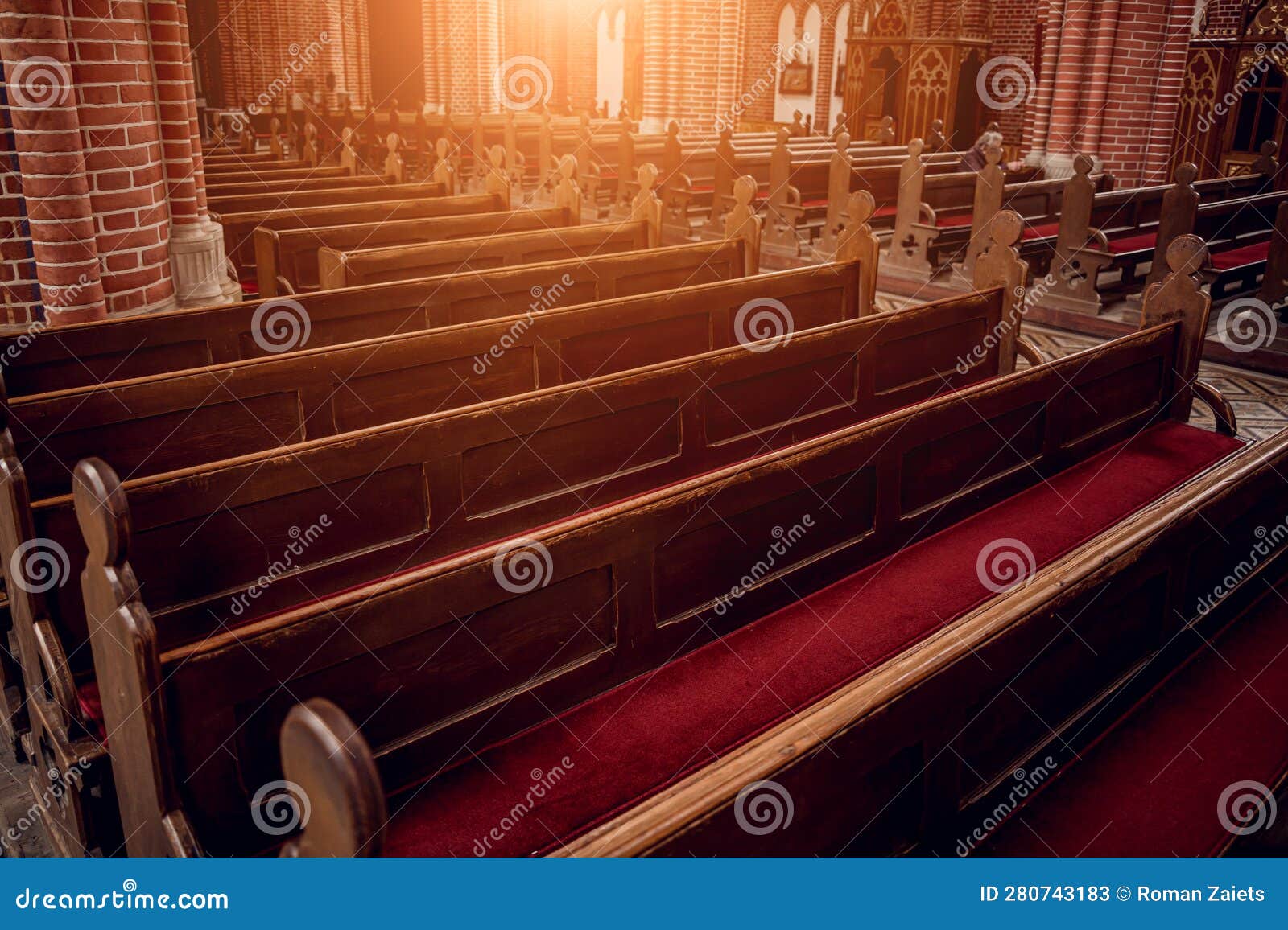 Rows of Church Benches at the Old European Catholic Church. Stock Image ...