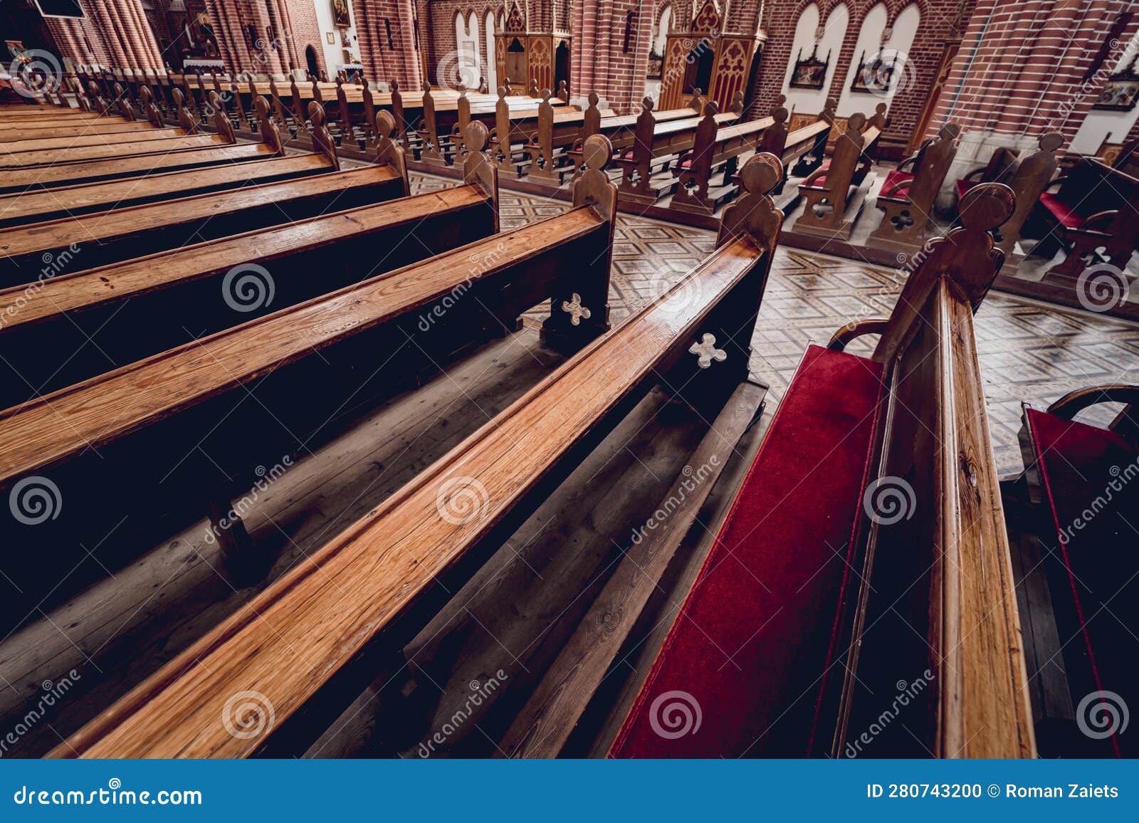 Rows of Church Benches at the Old European Catholic Church. Stock Photo ...