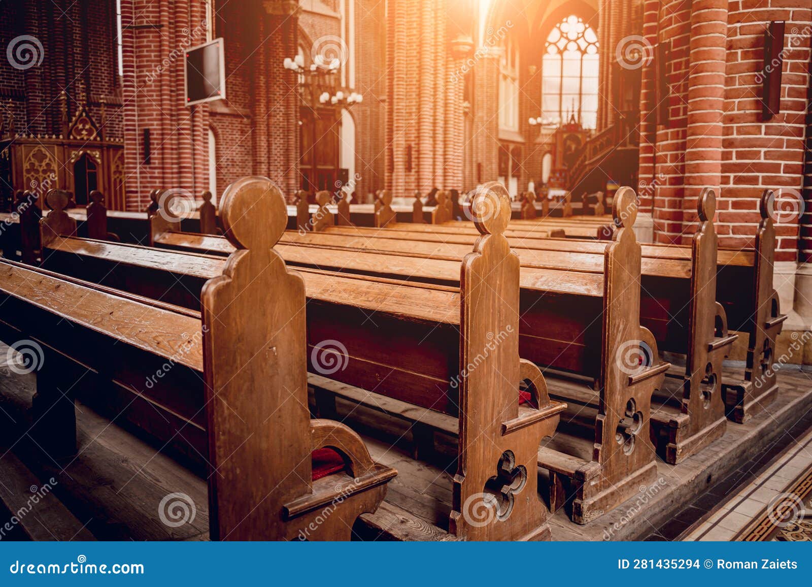 Rows of Church Benches at the Old European Catholic Church. Editorial ...