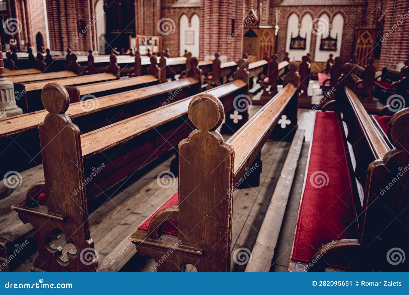 Rows of Church Benches at the Old European Catholic Church. Stock Image ...