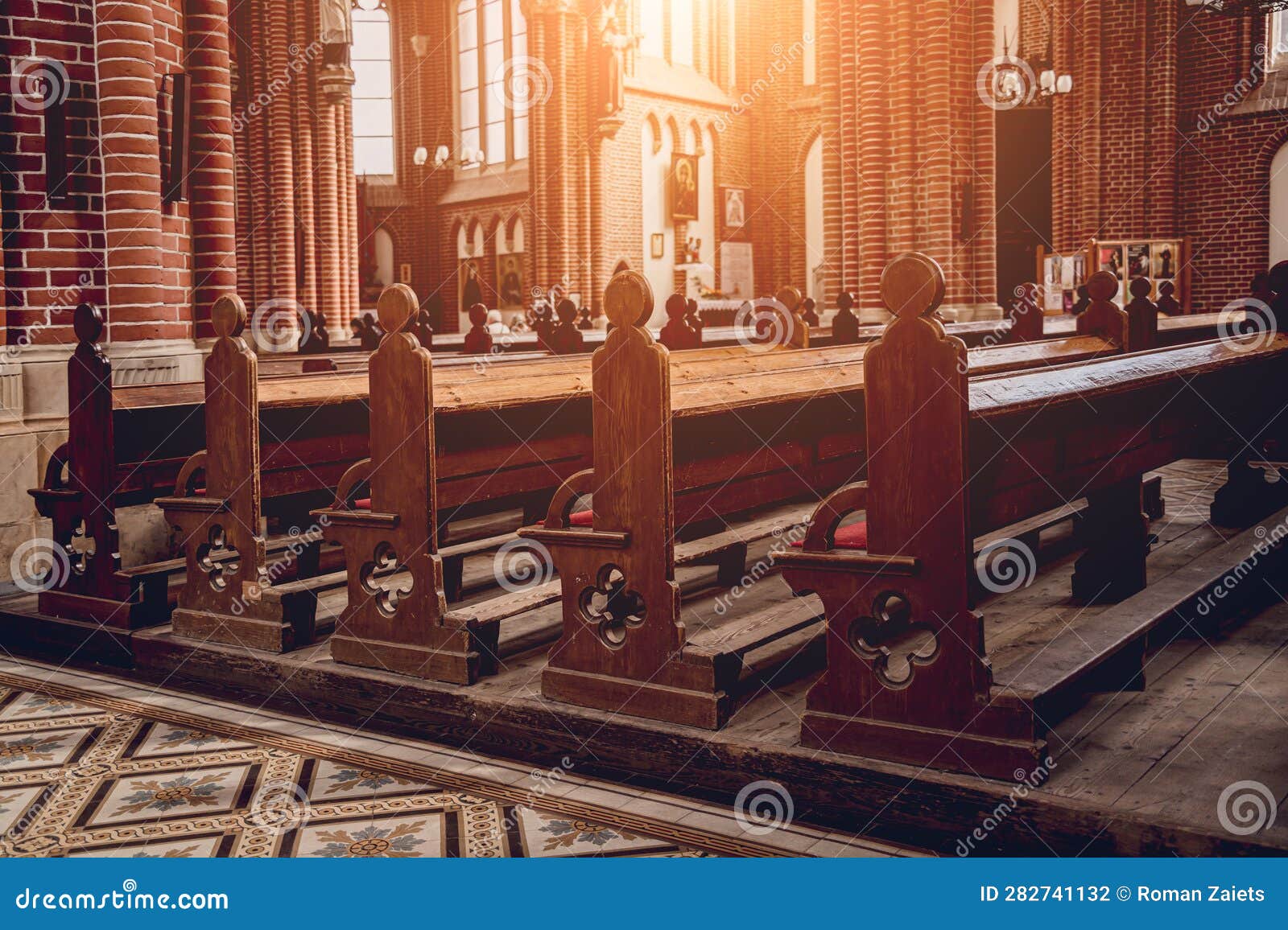 Rows of Church Benches at the Old European Catholic Church. Stock Photo ...