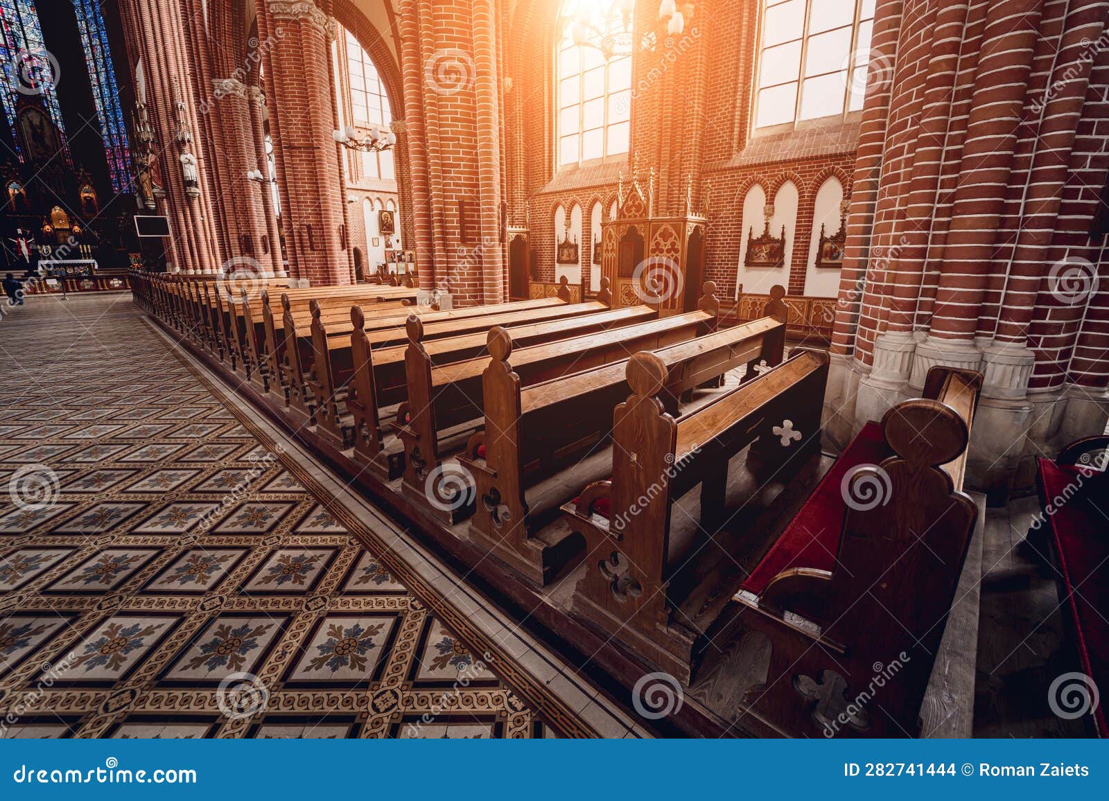 Rows of Church Benches at the Old European Catholic Church. Stock Photo ...